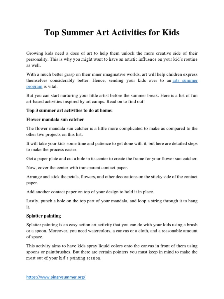 Top Summer Art Activities For Kids | PDF | Ice | Paintings
