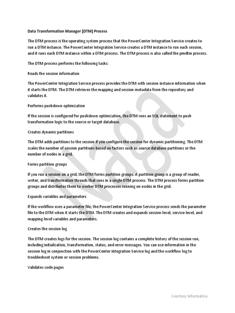 Data Transformation Manager (DTM) Process: Courtesy Informatica | PDF ...