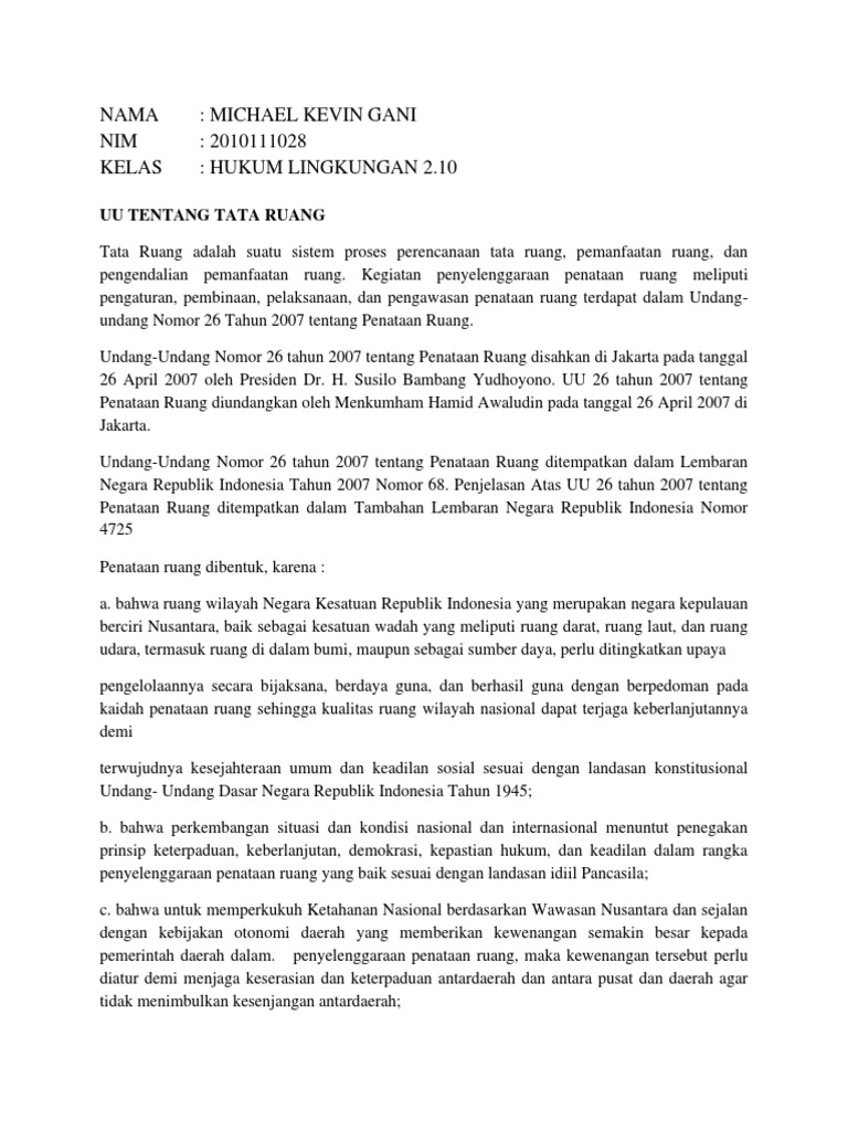 Michael Kevin Gani - 2010113003 - Tugas Hukum Lingkungan | PDF