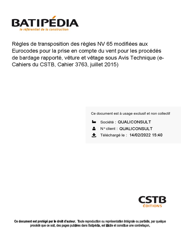 Cahier CSTB 3763 | PDF | Technologie et ingénierie
