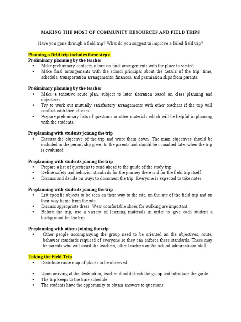 Making The Most of Community Resources and Field Trips | PDF | Teachers ...