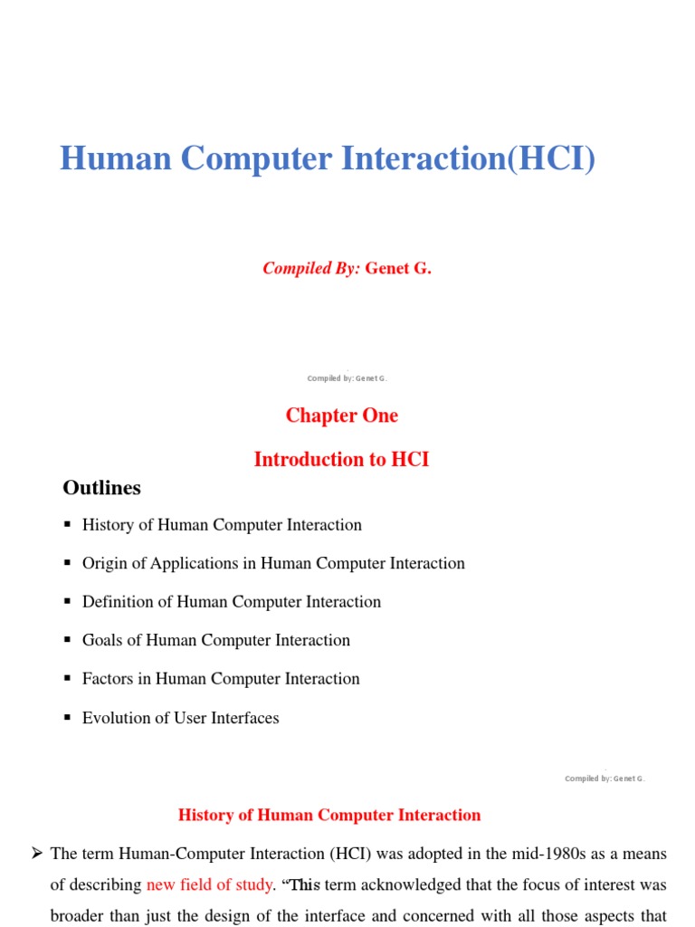 Human Computer Interaction (HCI) : Compiled By: Genet G | PDF | Human–Computer Interaction ...