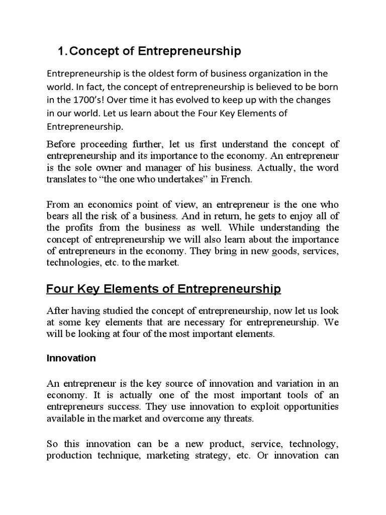 Key Elements of Entrepreneurship | PDF | Entrepreneurship | Small ...