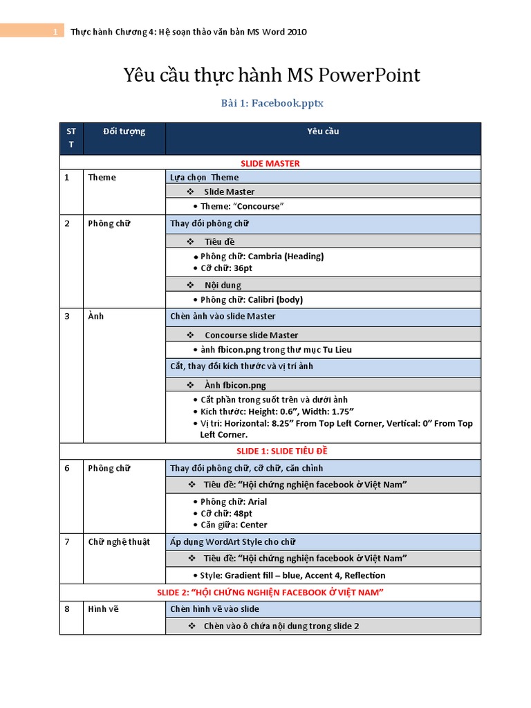 Yeu Cau Thuc Hanh - PPT-BT1 | PDF