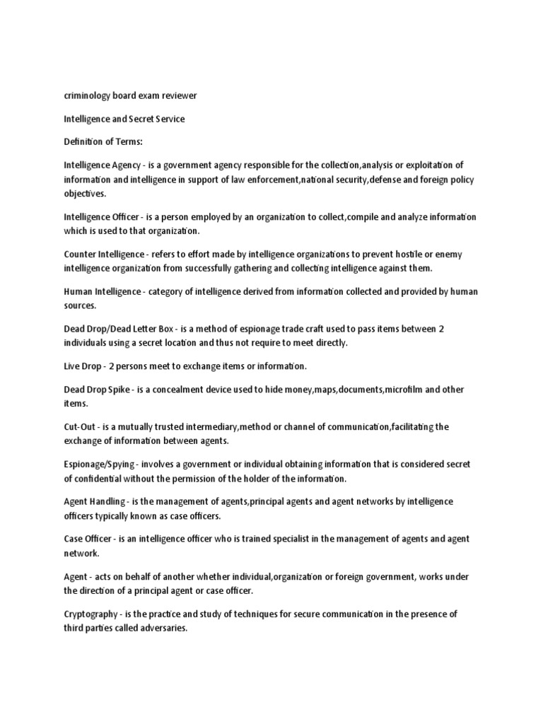 Criminology Board Exam Intelligence Guide | PDF | Espionage | Information