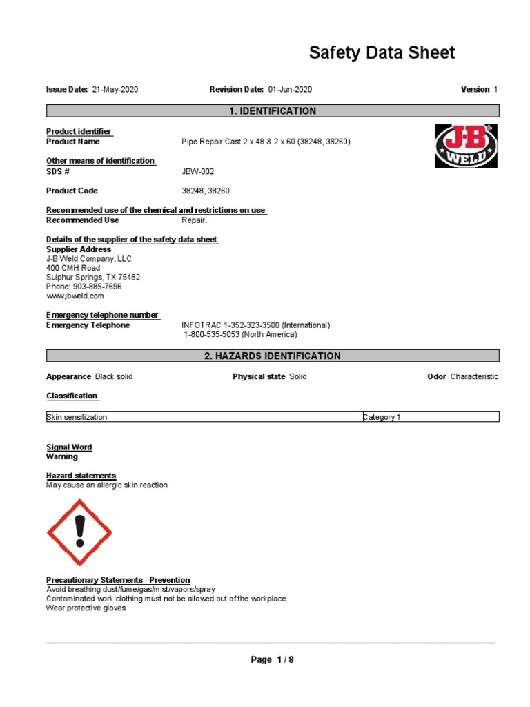 Safety Data Sheet: 1. Identification | PDF | Solubility | Occupational ...