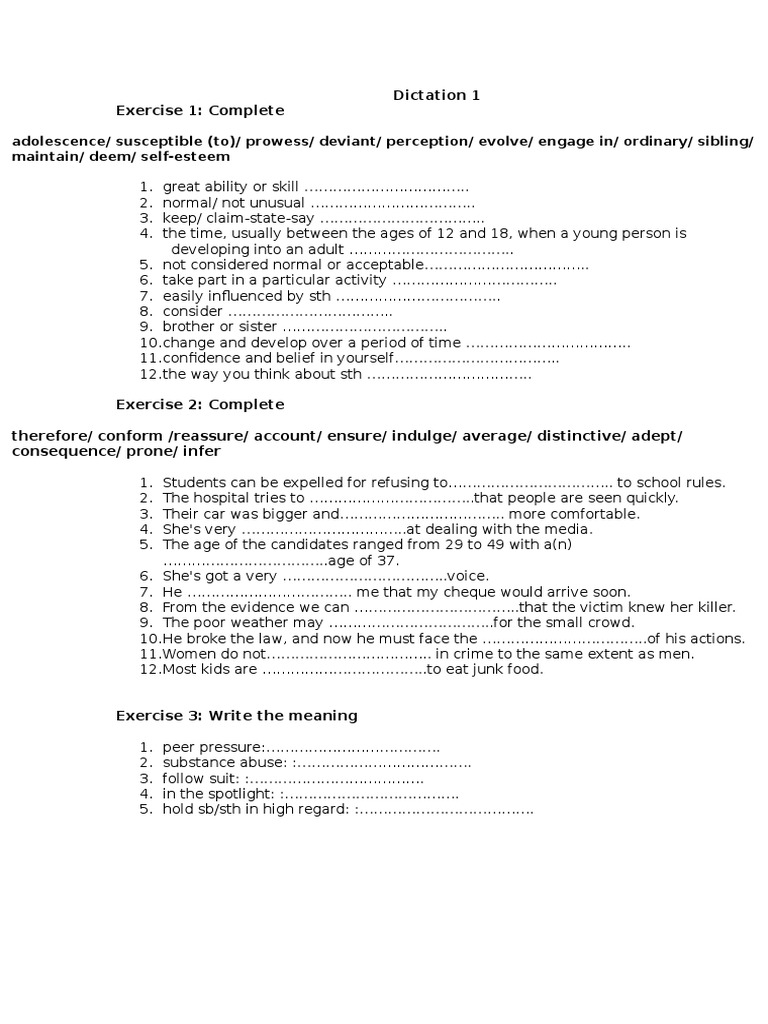Dictation 1 Exercise 1: Complete | PDF