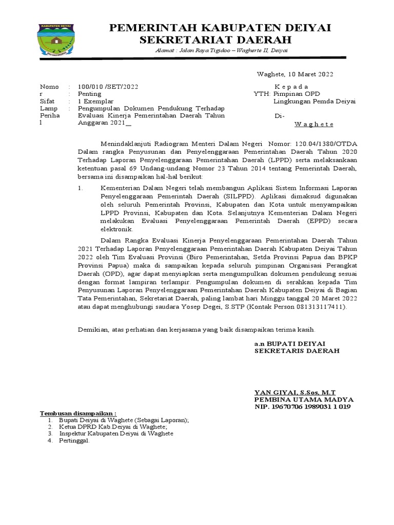 Surat Minta Data Dukung LPPD 2021 SEKDA | PDF