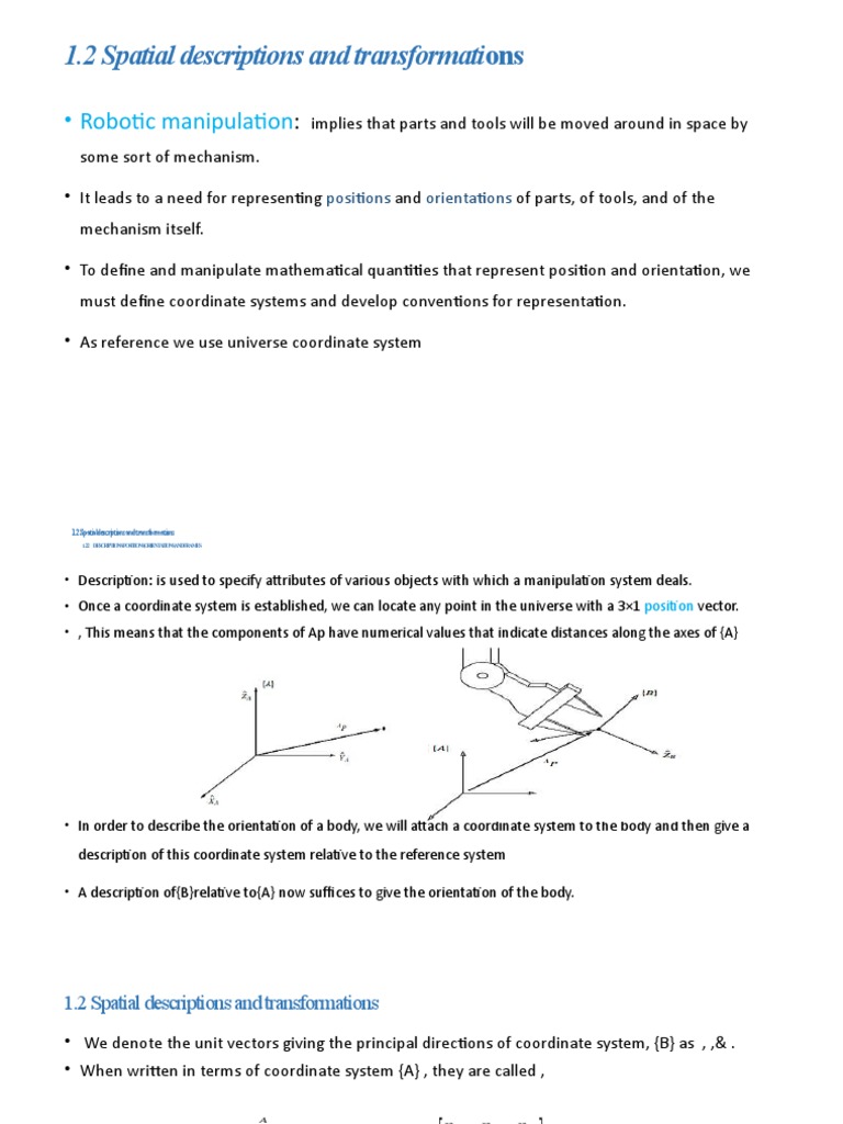 Spatial Descriptions and Transformations | PDF | Kinematics | Cartesian ...