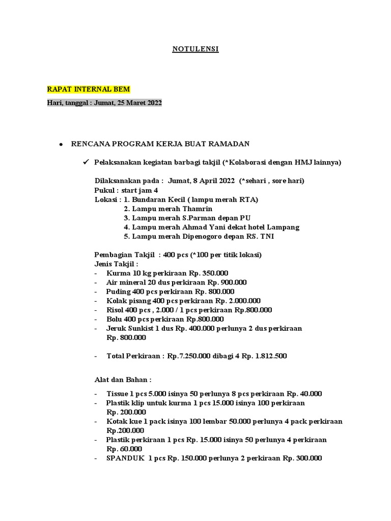 NOTULENSI Rapat Berbagi Takjil | PDF