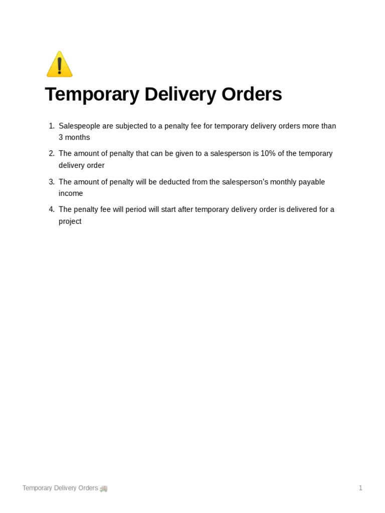 Temporary Delivery Orders | PDF