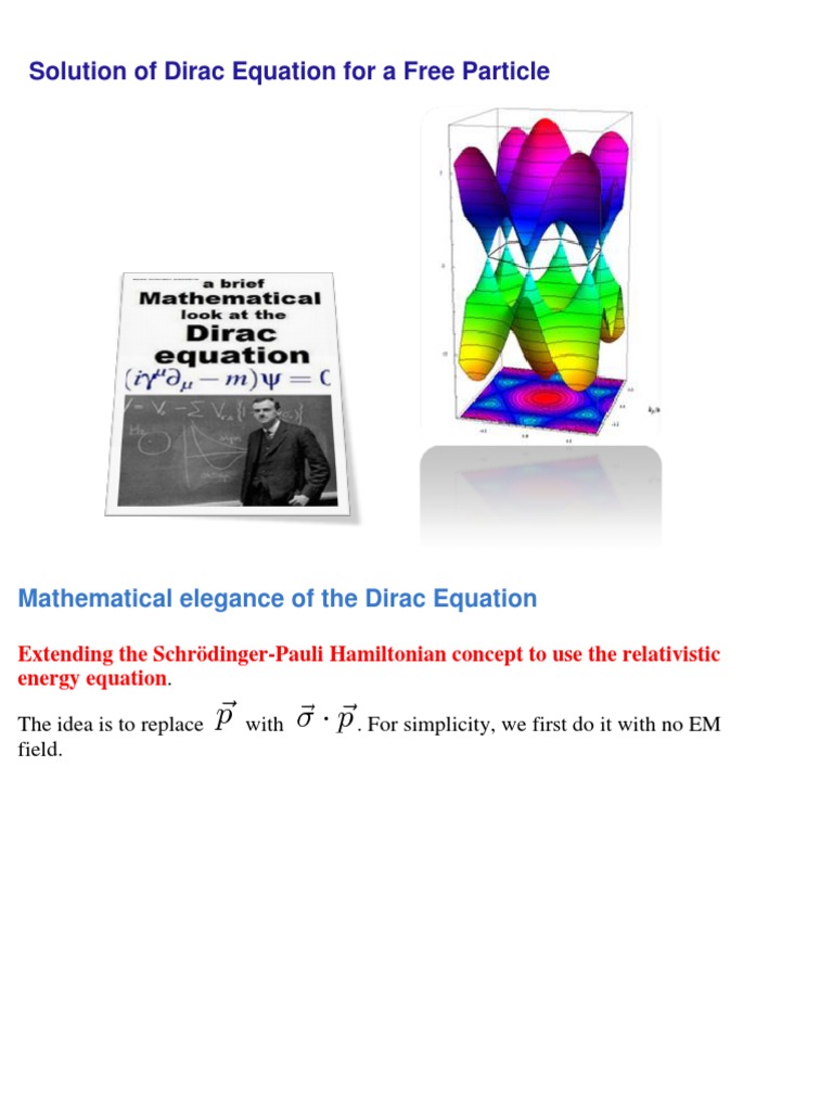 Solution Of Dirac Equation For A Free Particle Spin Physics Matrix Mathematics