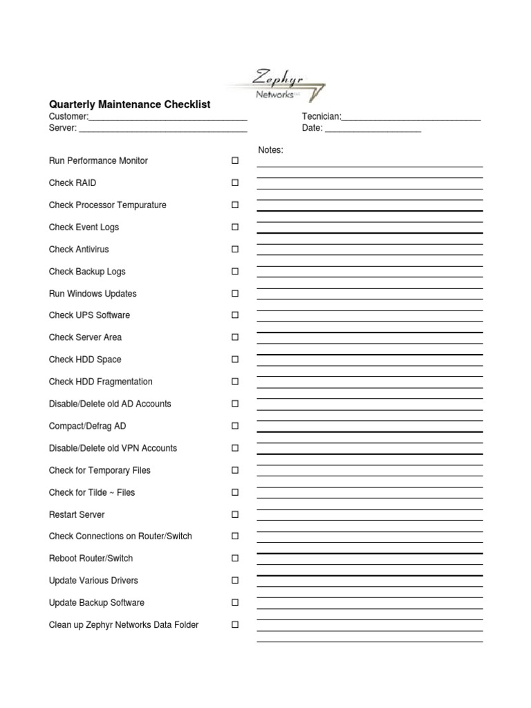 Quarterly Server Maintenance Checklist | PDF
