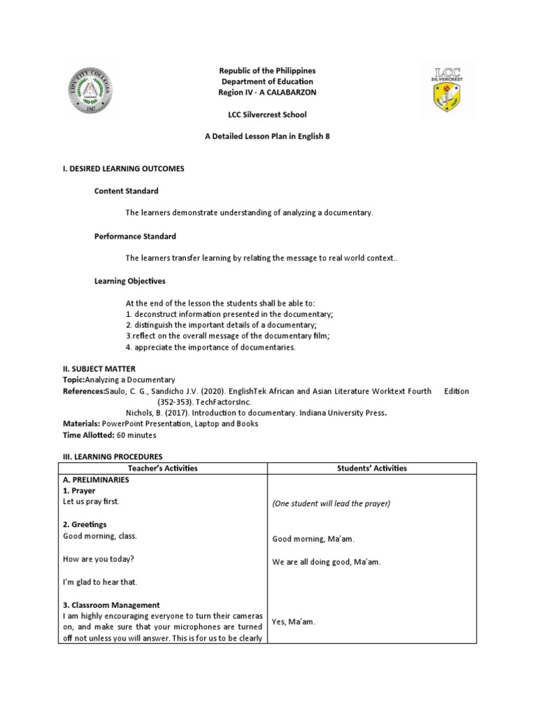 Analyzing A Documentary Lesson Plan | PDF | Documentary Film | Domestic ...