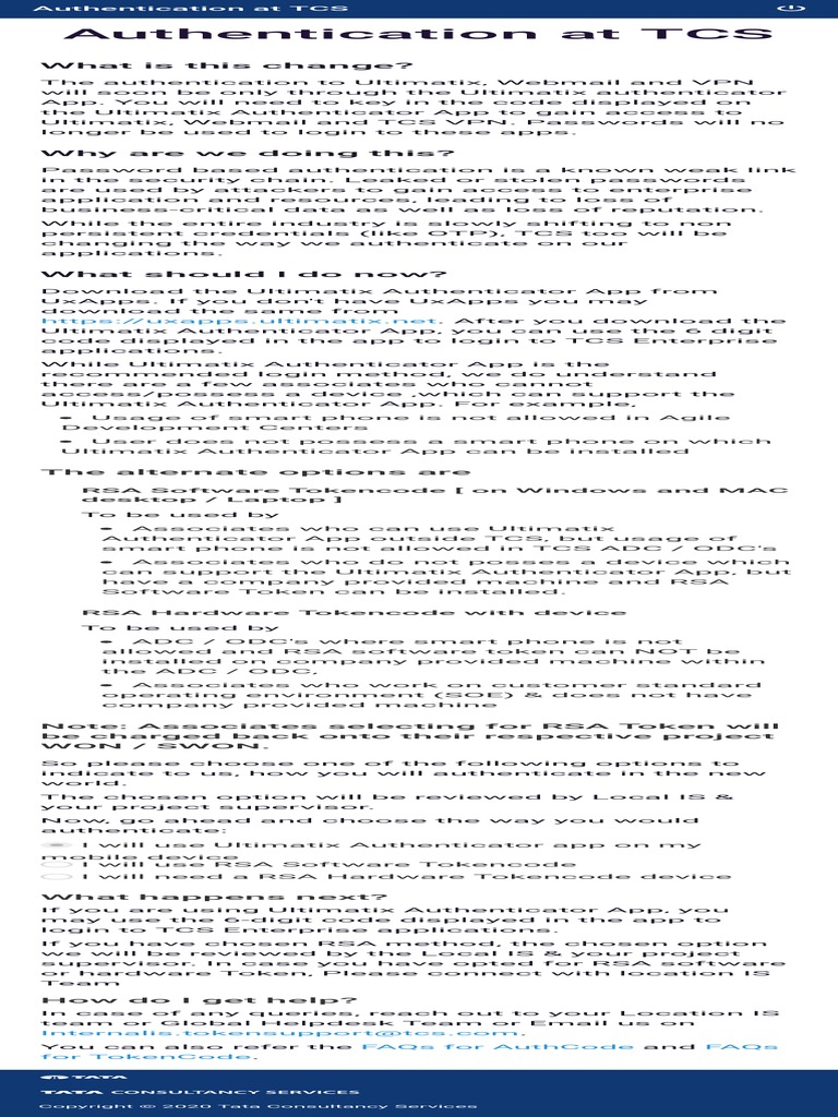 Authentication at TCS: What Is This Change? | PDF | Mobile App ...