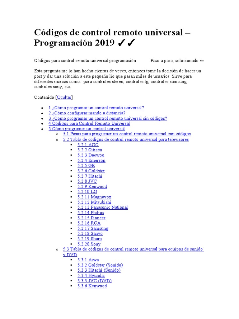 Códigos de Control Remoto Universal | PDF | Control remoto | Radiación ...