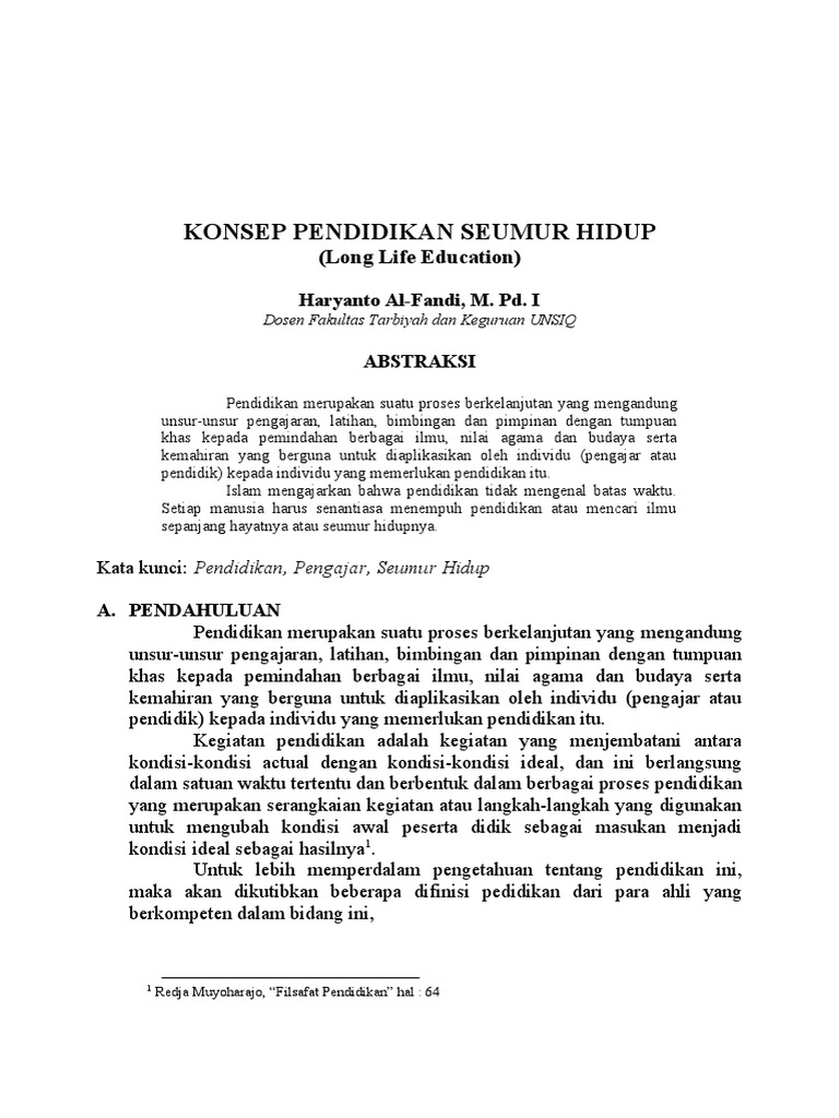 Konsep Pendidikan Seumur Hidup Long Life Education | PDF