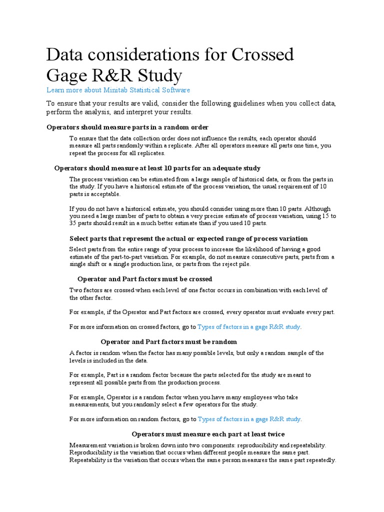 Data Considerations For Crossed Gage R | PDF | Standard Deviation ...