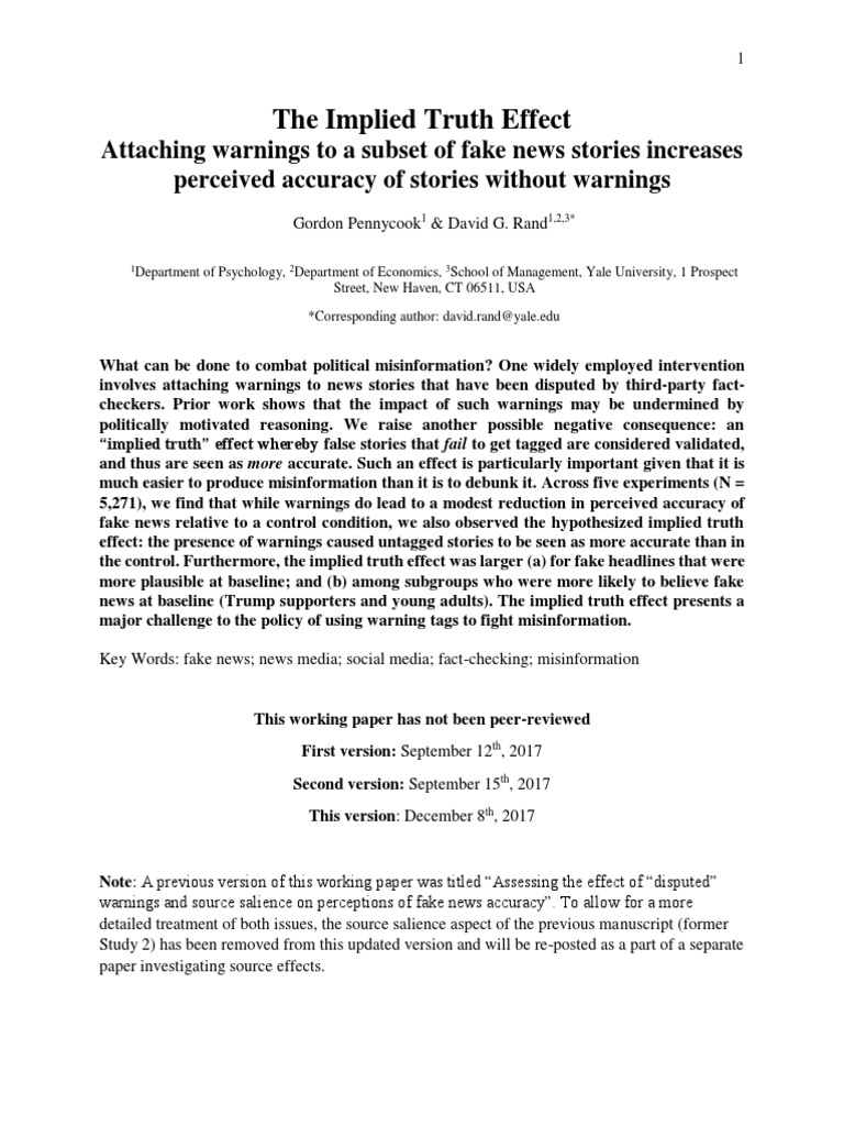 The Implied Truth Effect | PDF | Meta Analysis | Effect Size