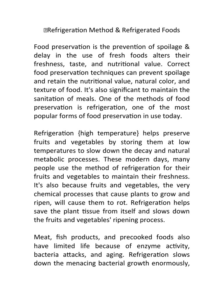 Refrigeration for Food Preservation | PDF