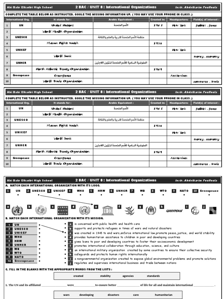 2 BAC. International Orgs Vocabulary - 21 | PDF