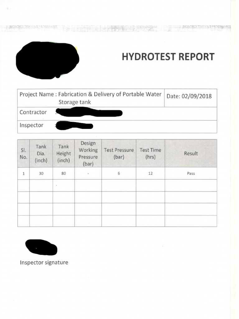 Hydrotest Report | PDF