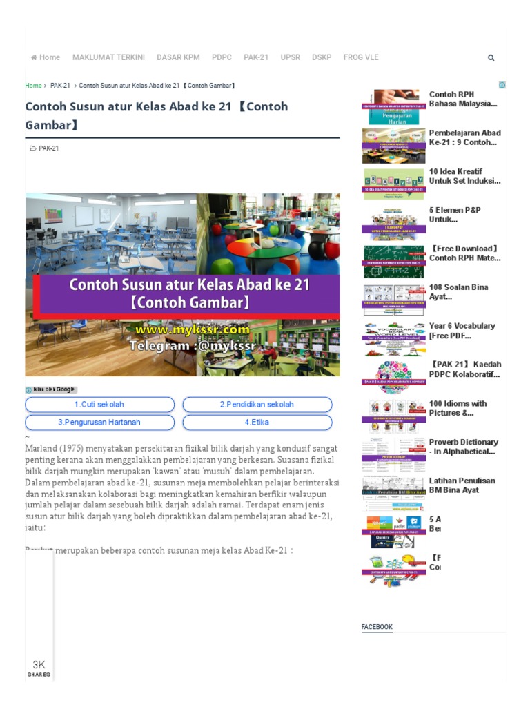 Contoh Susun Atur Kelas Abad Ke 21 【contoh Gambar】 Mykssr Pdf