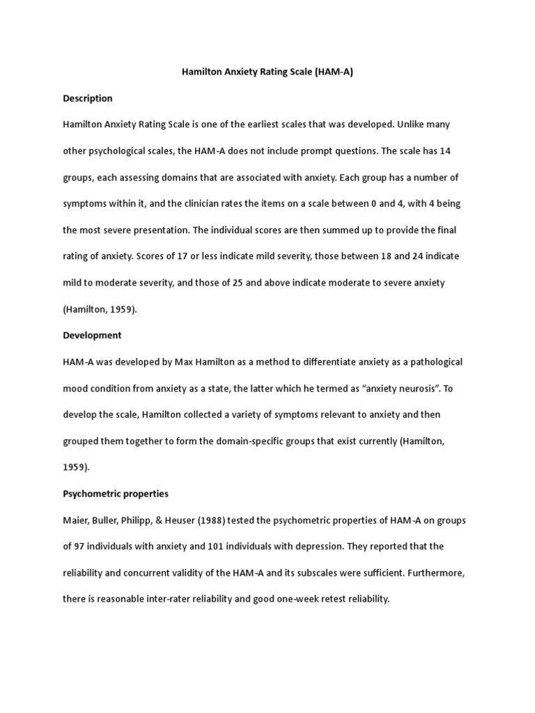 Hamilton Anxiety Rating Scale (HAM-A) | PDF | Diseases And Disorders ...