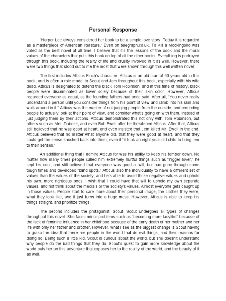 Reflection of To Kill A Mockingbird | PDF | To Kill A Mockingbird