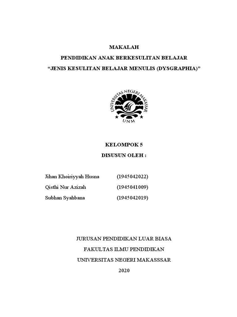 Makalah Kel 5 Dysgraphia | PDF