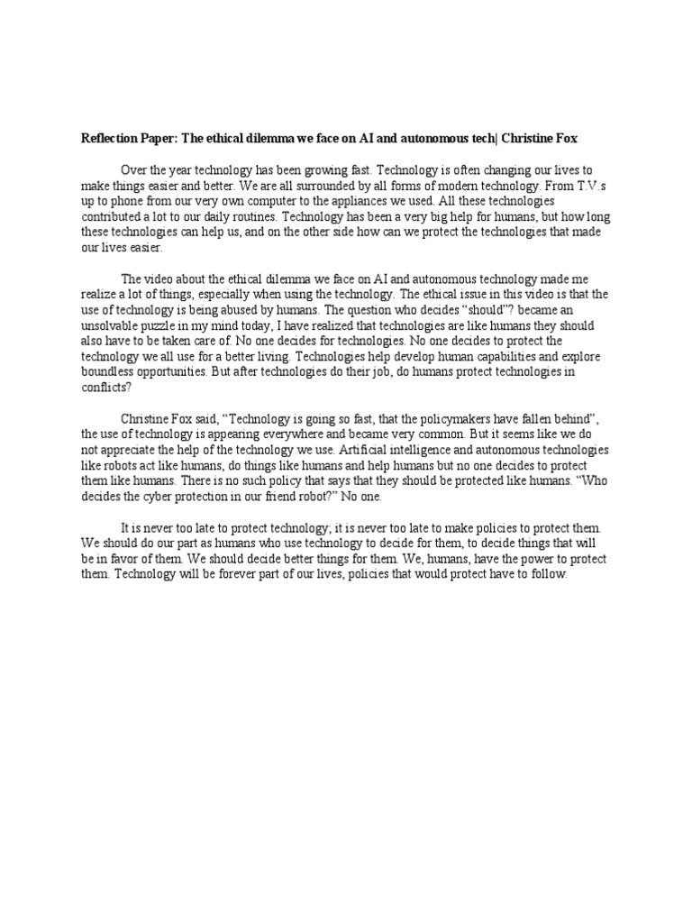 Reflection Paper: The Ethical Dilemma We Face On AI and Autonomous Tech ...