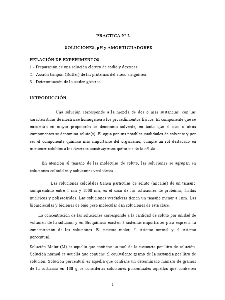 PRACTICA 2 - Soluciones, PH y Amortiguadores | PDF | Ph | Compuestos químicos