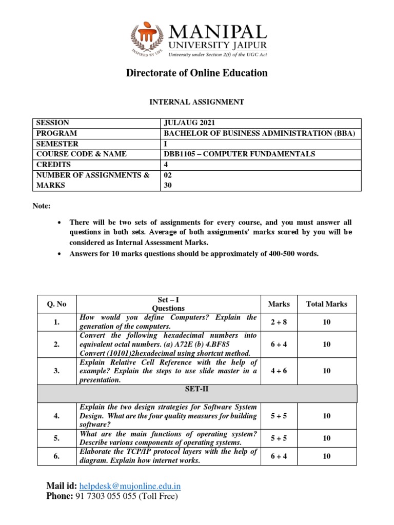 Assignment - DBB1105 - BBA 1 - Set-1 and 2 - Nov - 2021 | PDF