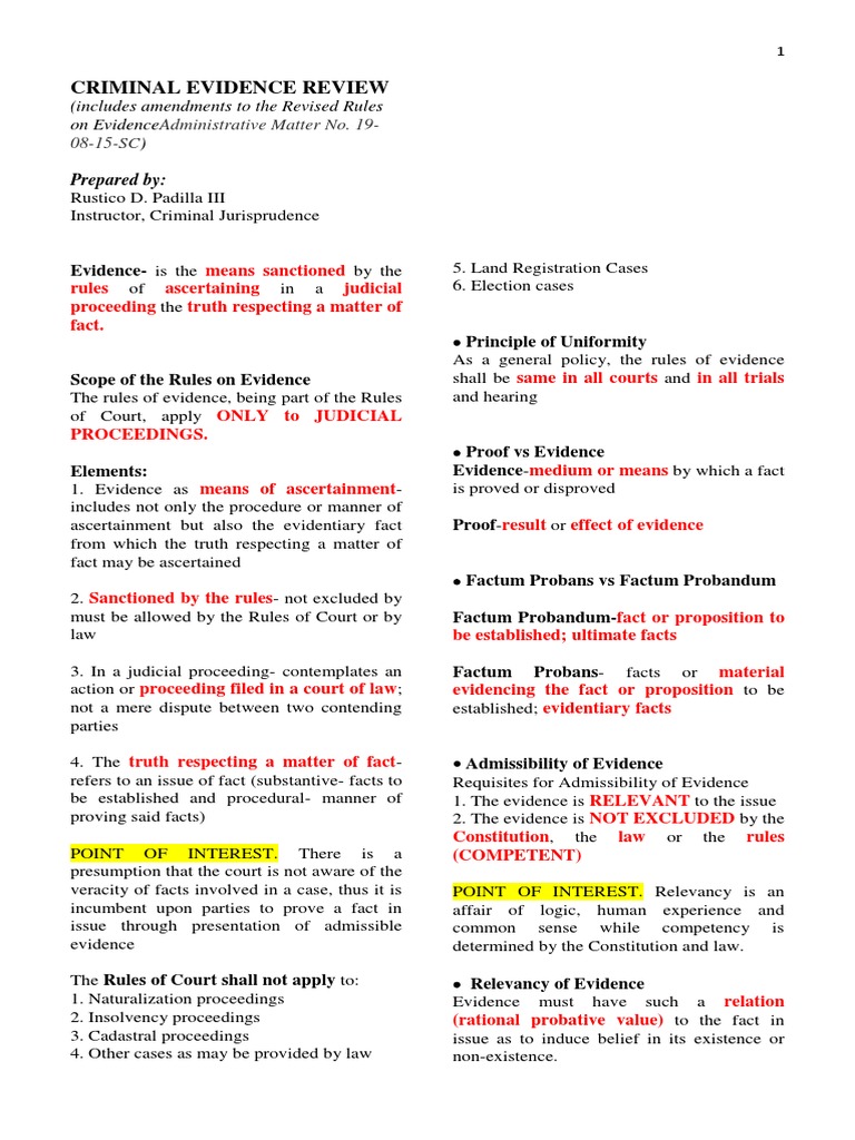 Criminal Evidence Rules Overview | PDF | Evidence (Law) | Witness