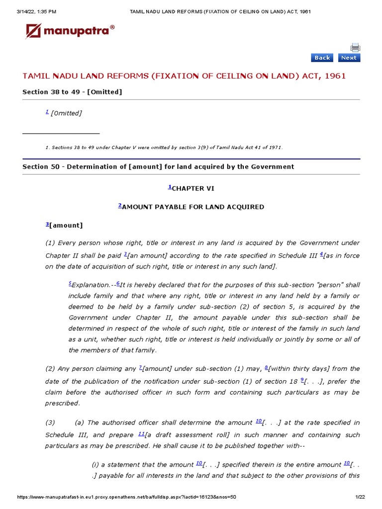 Tamil Nadu Land Reforms (Fixation of Ceiling On Land) Act, 1961 Sec 50 ...
