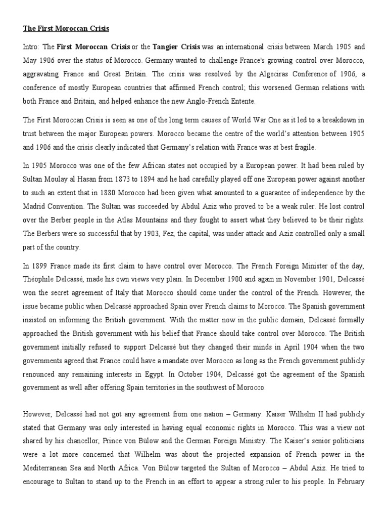 First Moroccan Crisis Overview (1905-1906) | PDF | Austria Hungary ...