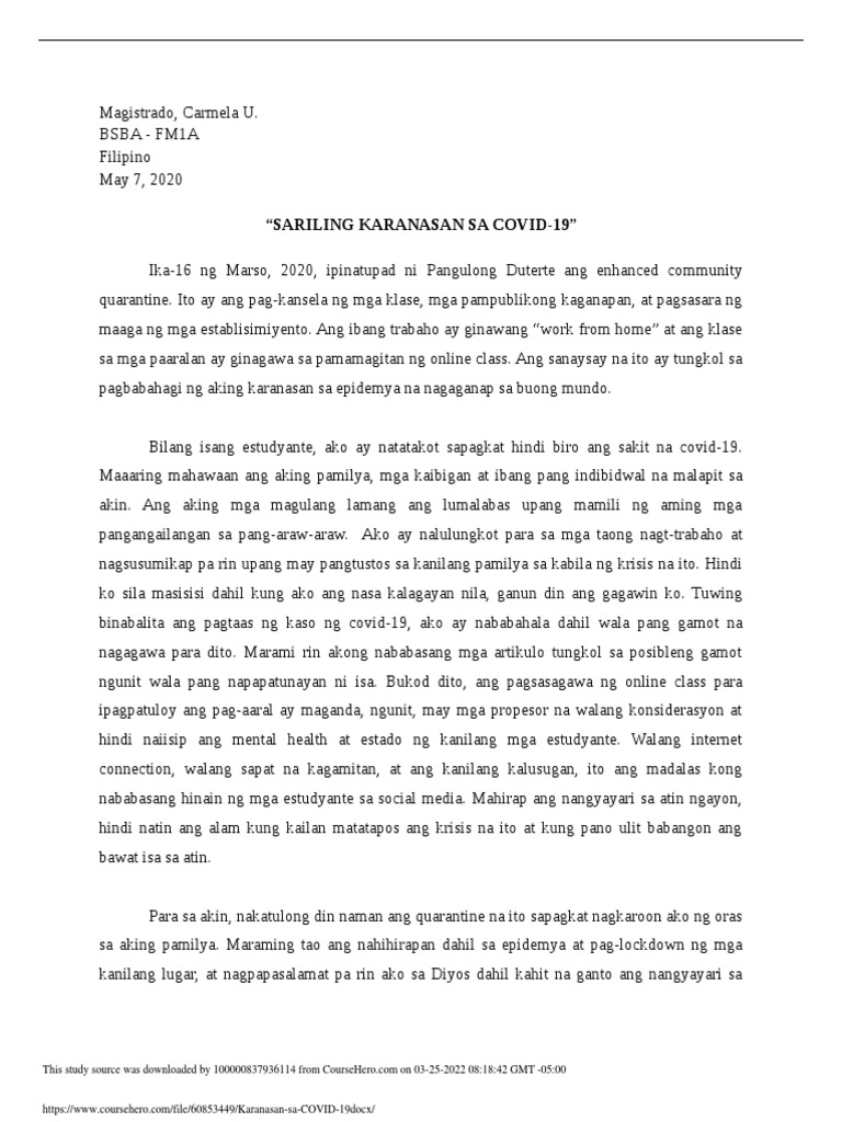 Karanasan Sa COVID 19 | PDF