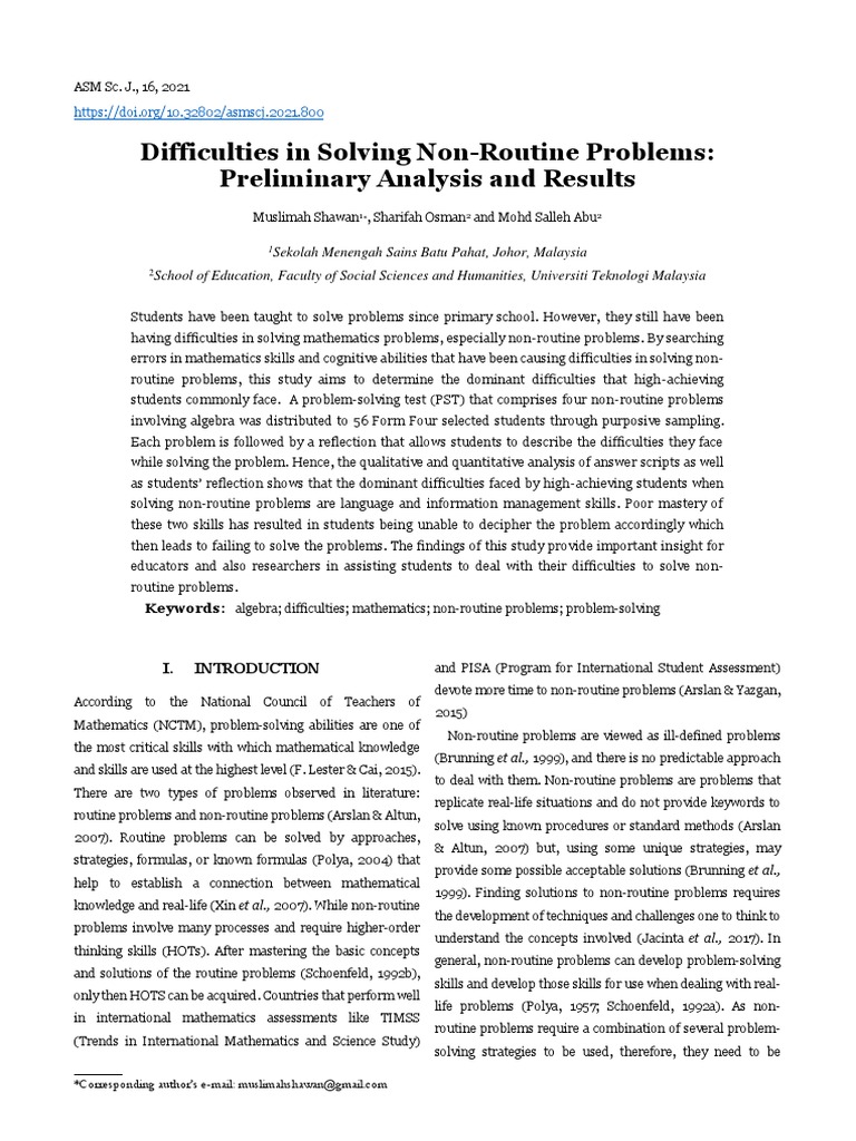 Challenges in Non-Routine Problem Solving | PDF | Career & Growth ...
