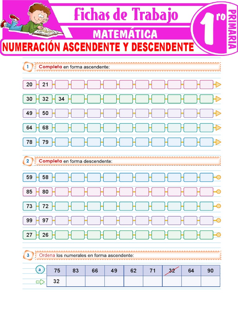 Numeración Ascendente y Descendente para Primer Grado de Primaria | PDF