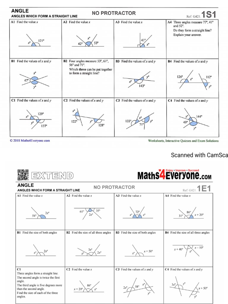 Angles On A Straight Line Worksheet | PDF
