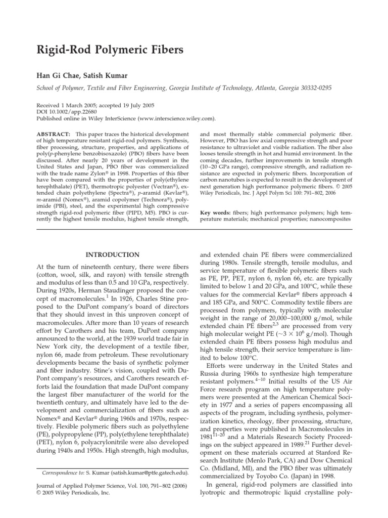 Rigid-Rod Polymeric Fibers: Han Gi Chae, Satish Kumar | PDF | Polymers ...