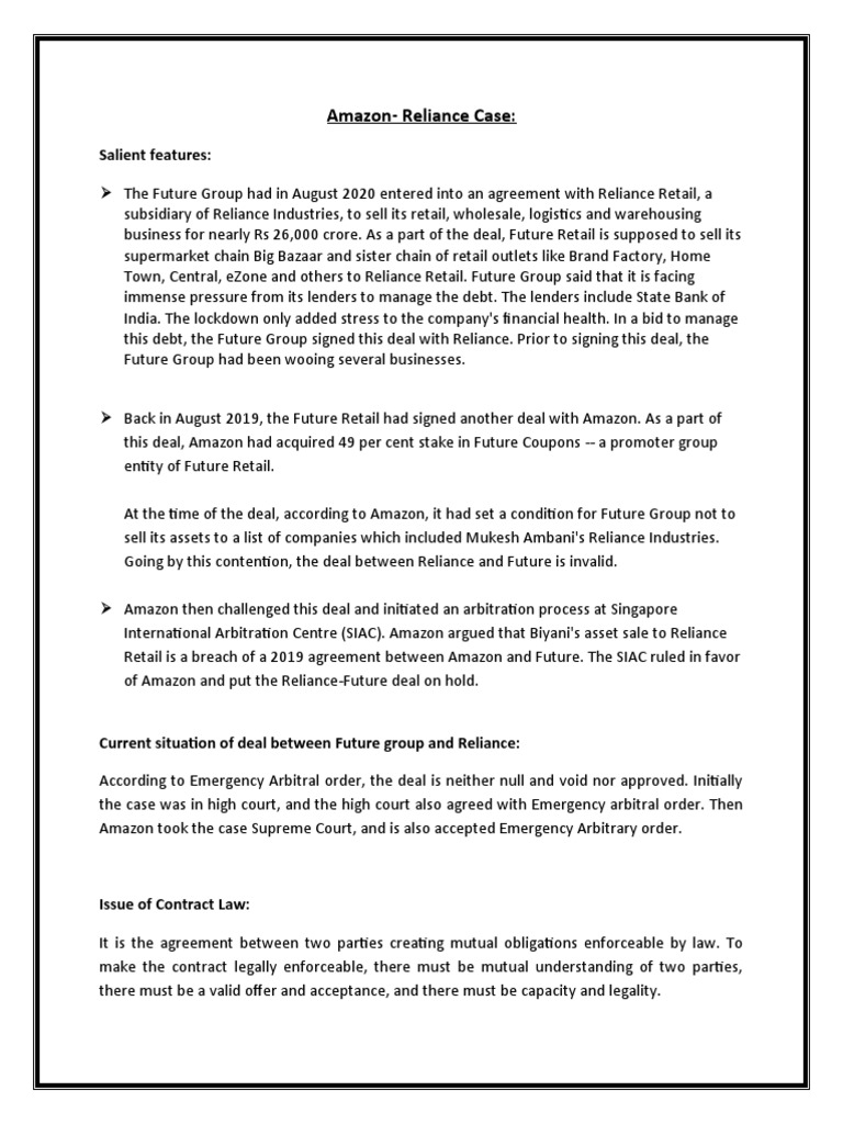 Amazon vs Reliance: Contract Dispute | PDF | Justice | Crime & Violence
