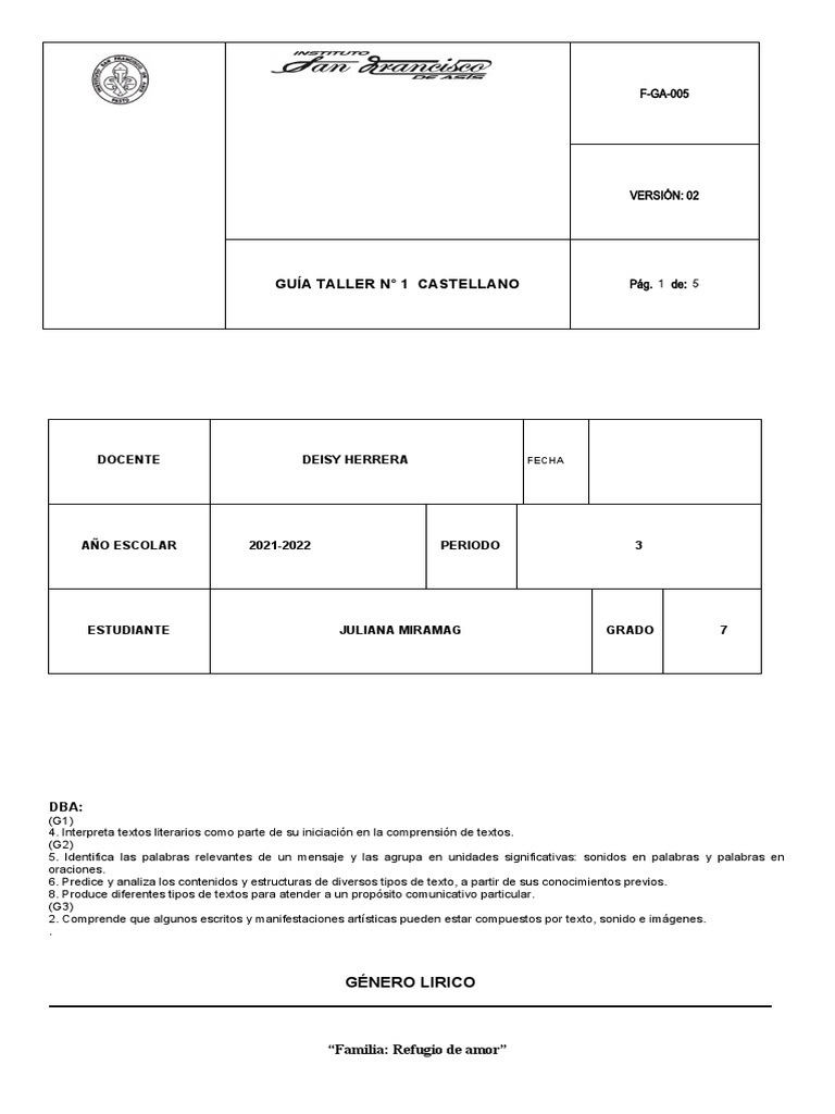 Guia-Taller Castellano #1 3P Juliana Miramag | PDF