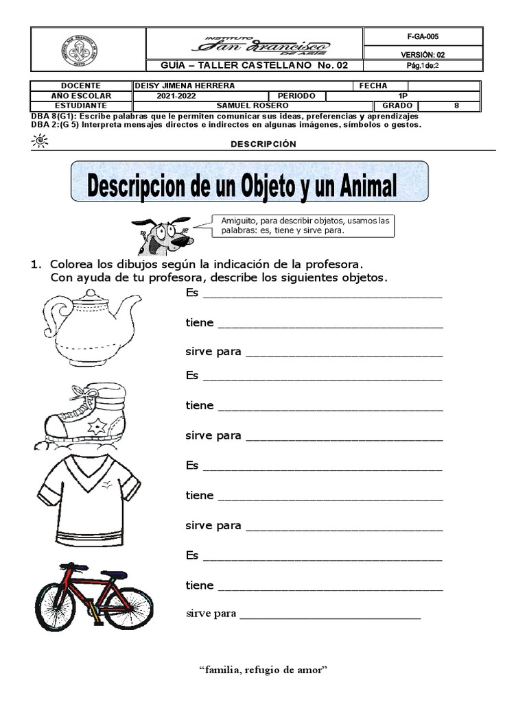 Describing Objects and Animals in Spanish | PDF | Cognición | Lingüística