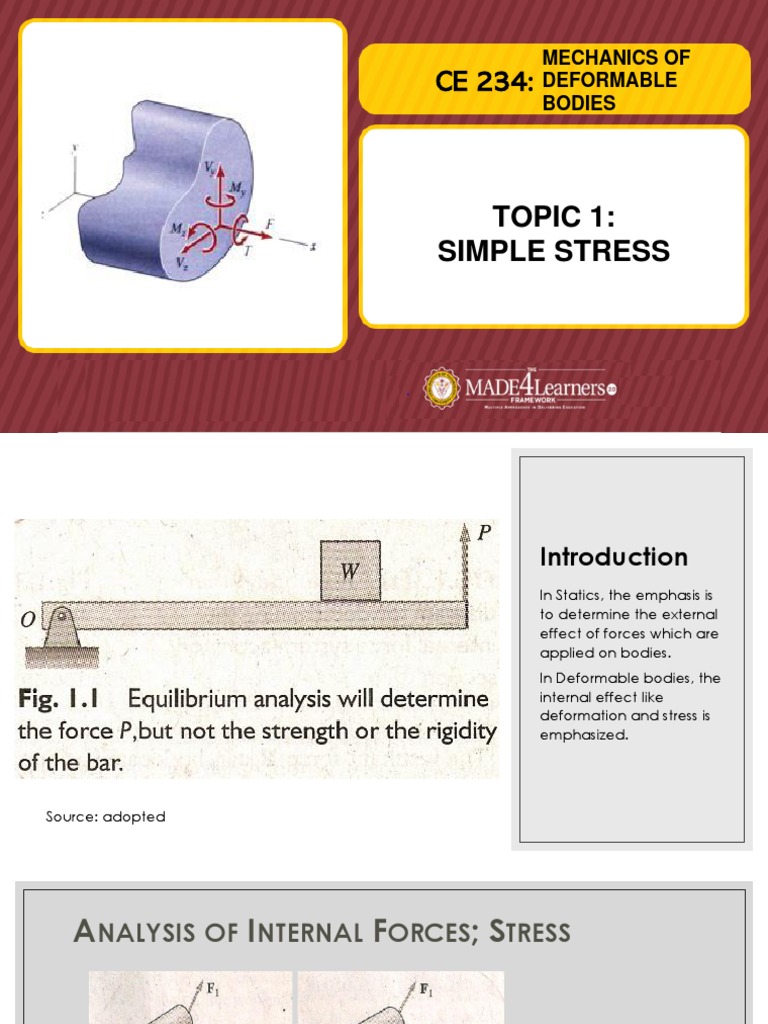 Topic 1: Simple Stress: Mechanics of Deformable Bodies | PDF | Stress ...