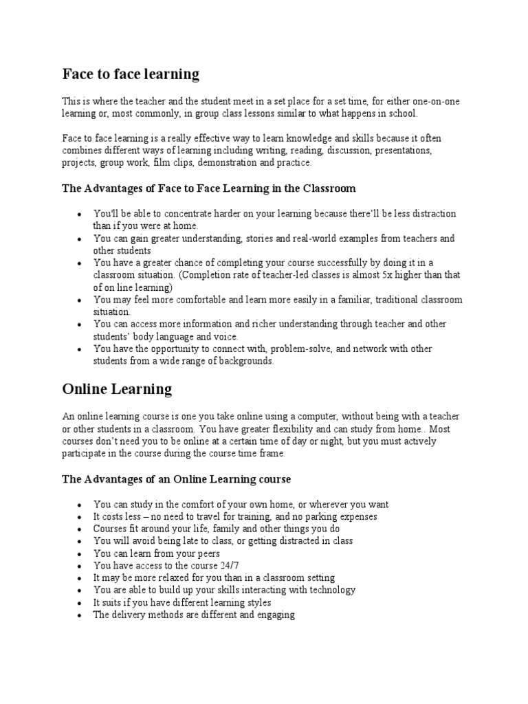 Face To Face Learning | PDF | Educational Technology | Distance Education