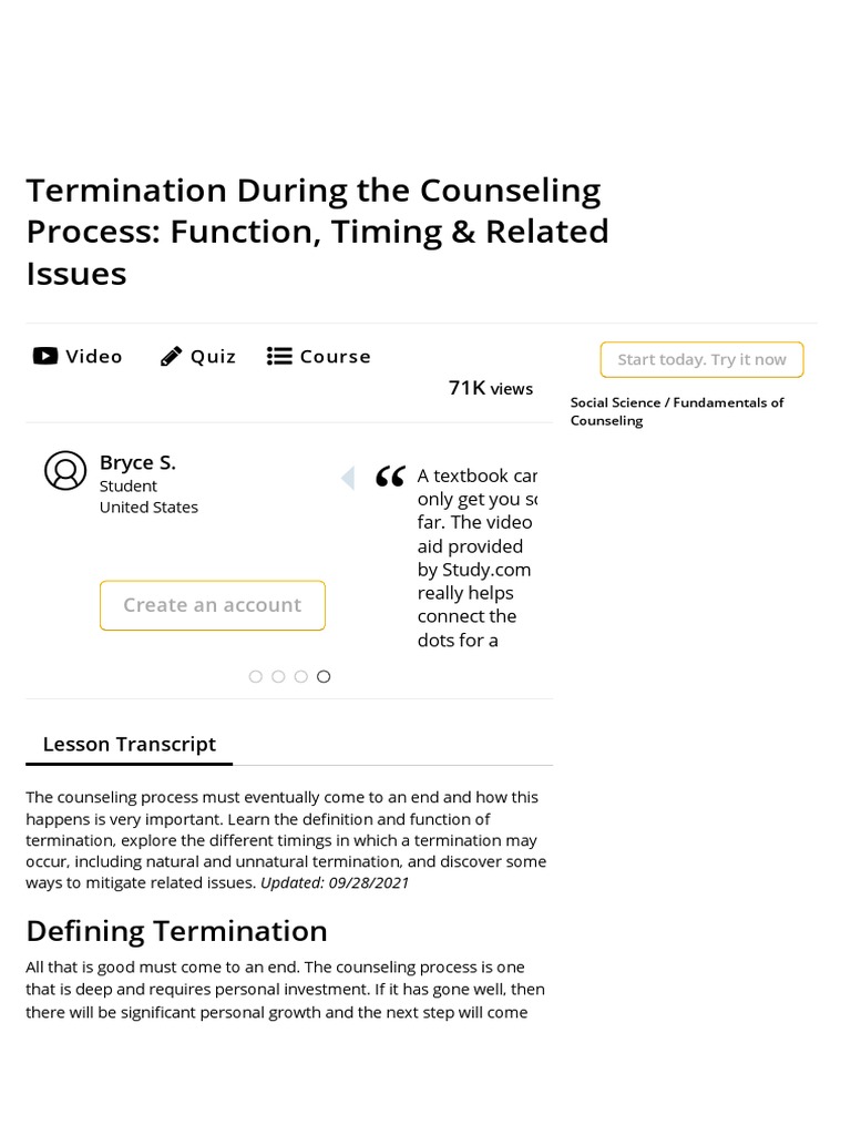 Termination During The Counseling Process: Function, Timing & Related ...
