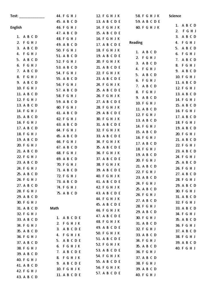 ACT Answer Sheet | PDF