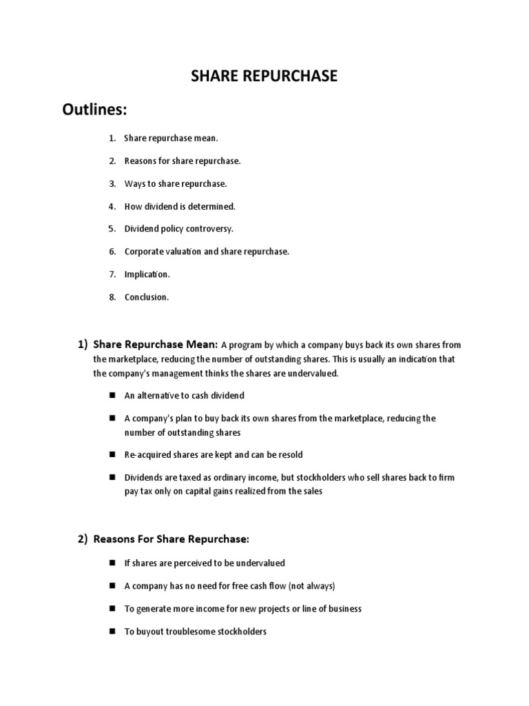Understanding Share Repurchases Motivations Methods Valuation