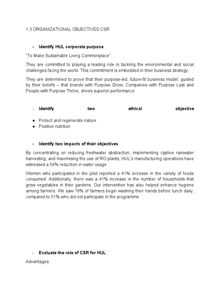 Identify HUL Corporate Purpose | PDF | Corporate Social Responsibility ...